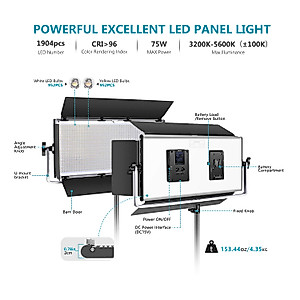 Neewer Professional 1904 LED Video Light with APP Intelligent Control System, Dimmable Bi-Color 3200K-5600K Photography Lighting Kit for YouTube Studio Video Lighting with LCD Screen, Metal Shell