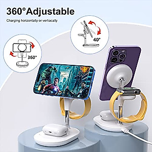 Wireless Charging Station for Multiple Devices Apple, 3 in 1 Wireless Charger Stand Mage-Safe Charger Charging Dock for iPhone 14 13 12 Series iWatch AirPods