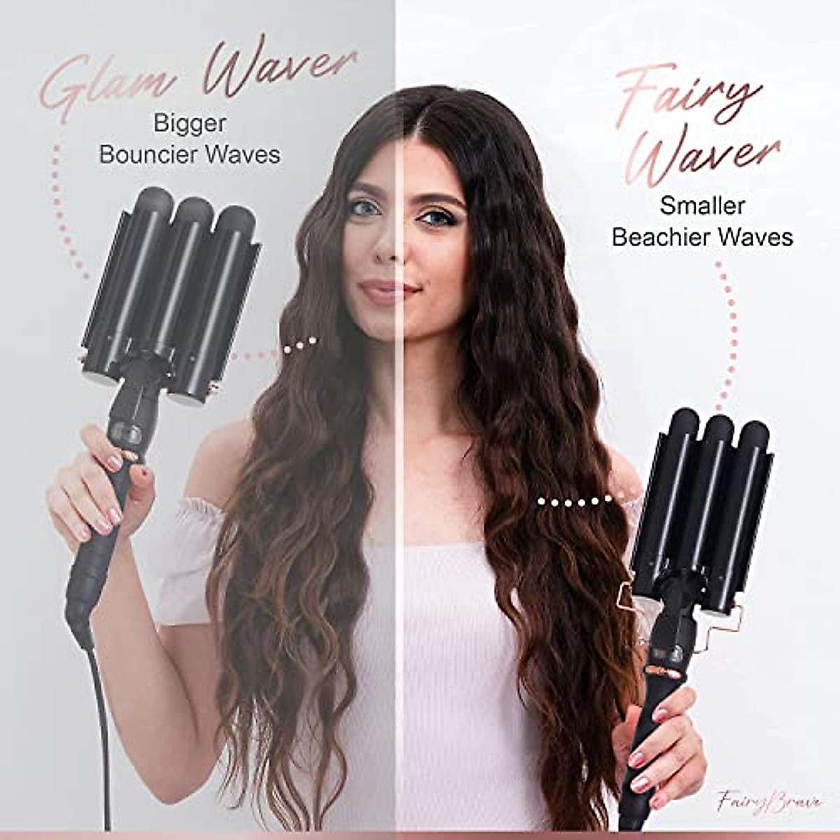 3 Barrel Curling Iron Wand - Triple Hair Waver & Crimper for Beach Waves Set, Ceramic Tourmaline with Adjustable Temperature - Hair Waver, Black