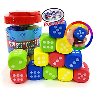 Deluxe 1.5" EVA Foam Dice Red, Green, Blue & Yellow (Pack of 12) Bucket