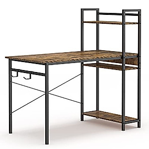 KYNEULIFE Computer Desk with Shelves,The Bookshelf is 9.5 inches Wide Home Office Desks Table 47 Inch PC Desk Bedroom Desk Work Desk Study Desk Wood Desk with Storage, Student,Rustic Brown