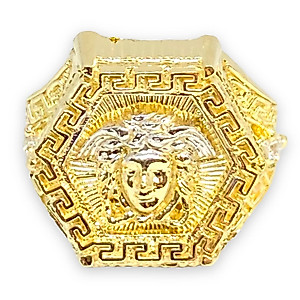 21 MM WIDE TWO TONE HEXAGON GREEK BEAUTY LADY MEDUSA RING REAL 10K YELLOW GOLD SG4534