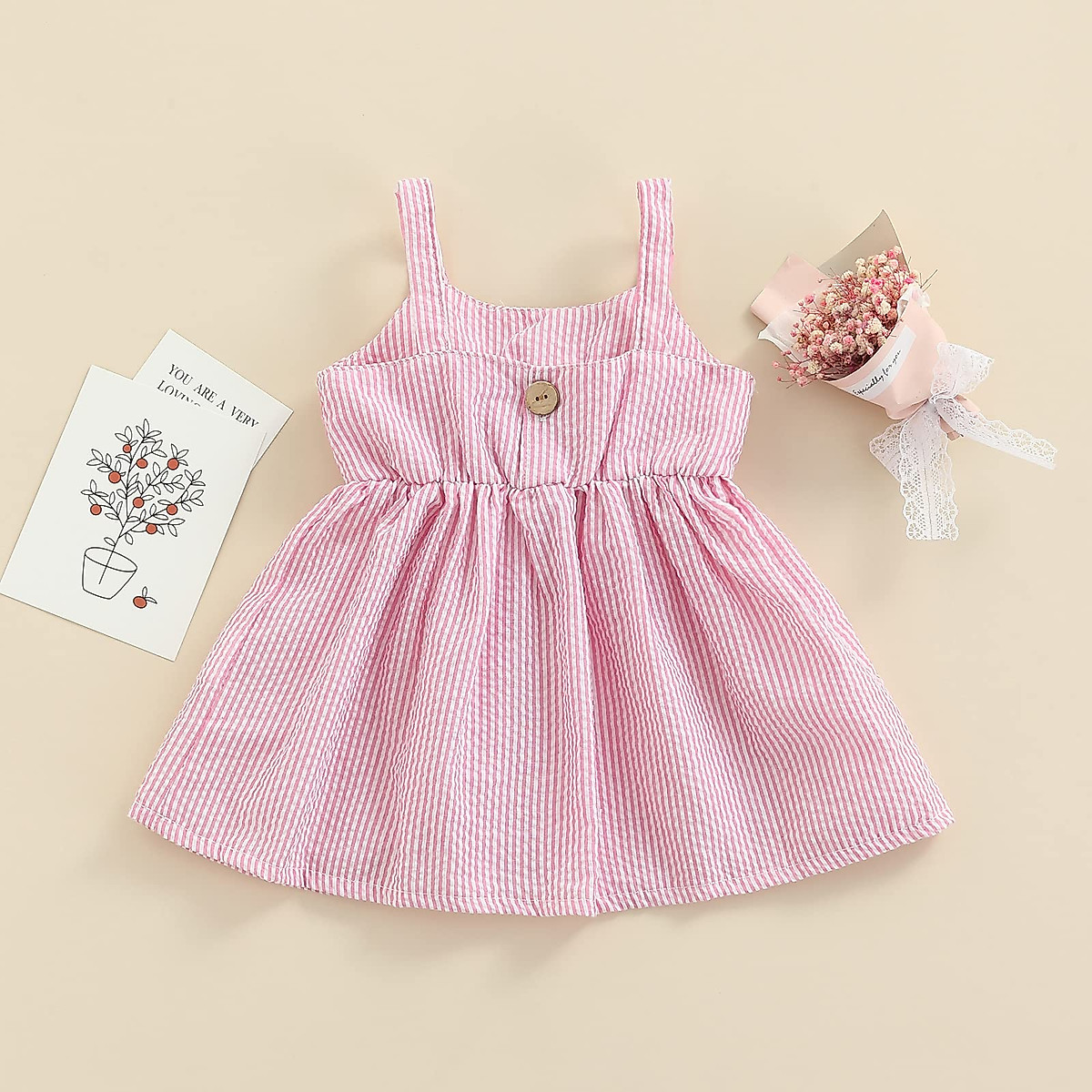 Toddler Baby Girls Sleeveless Dress Front Bowknot Stripe Sling Summer Jumpsuit Princess Casual Romper (Pink, 9-12 Months)