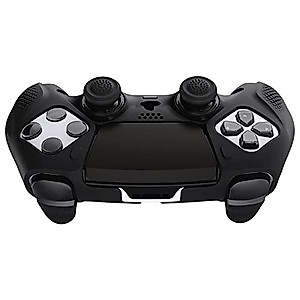 PlayVital Ninja Edition Anti-Slip Half-Covered Silicone Cover Skin for ps5 Edge Controller, Ergonomic Protector Soft Rubber Case for ps5 Edge Wireless Controller with Thumb Grip Caps - Black