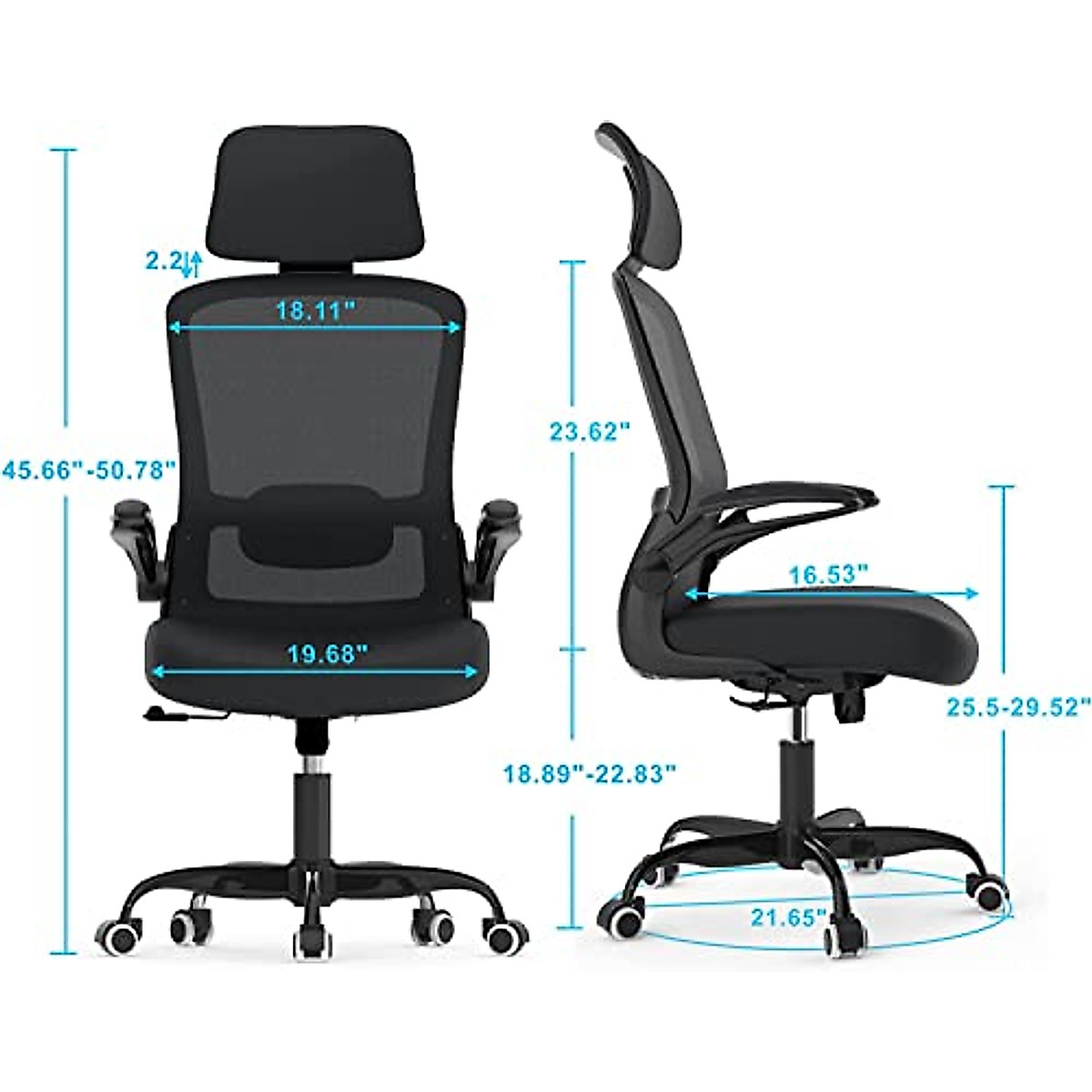 Home Office Desk Chairs, Ergonomic Office Chairs with Flip-up Armrests, Computer Desk Chairs with Lumbar Support, Office Desk Chairs with Rocking Function, Black