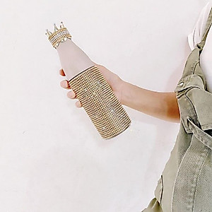 HLONGG Stylish Rhinestone Stainless Steel Water Bottle Portable Insulated Bottles Diamond Water Bottle Fashion Double Walled Vacuum with Lid Water Bottle,Gold1