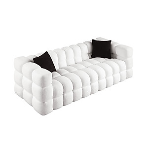 kevinplus 84'' White Sofa Couch Cloud Boucle Sofa Couch Chesterfield Sofa Couch for Living Room, Modern 3-Seat Upholstered Sectional Sofa Couch for Apartment Bedroom Dorm Office, Medium-Soft