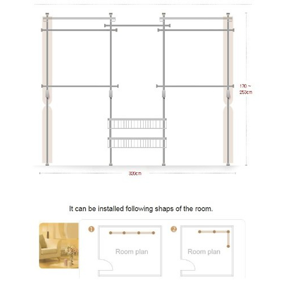 PRINCE HANGER, Deluxe 4 Tier & Shelf Clothes Rack with Curtain, Clothing Rack, Closet Organizer, Freestanding, Tension Rod, PHUS-0061, Made in Korea