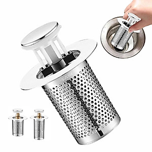 Stainless Steel Floor Drain Filter,Bathtub Sink Strainer,Pop-up Sink Filter,Copper Core Drain Filter with Removable Stainless Steel Filter Screen for Bathroom Kitchen (Long-2PCS)