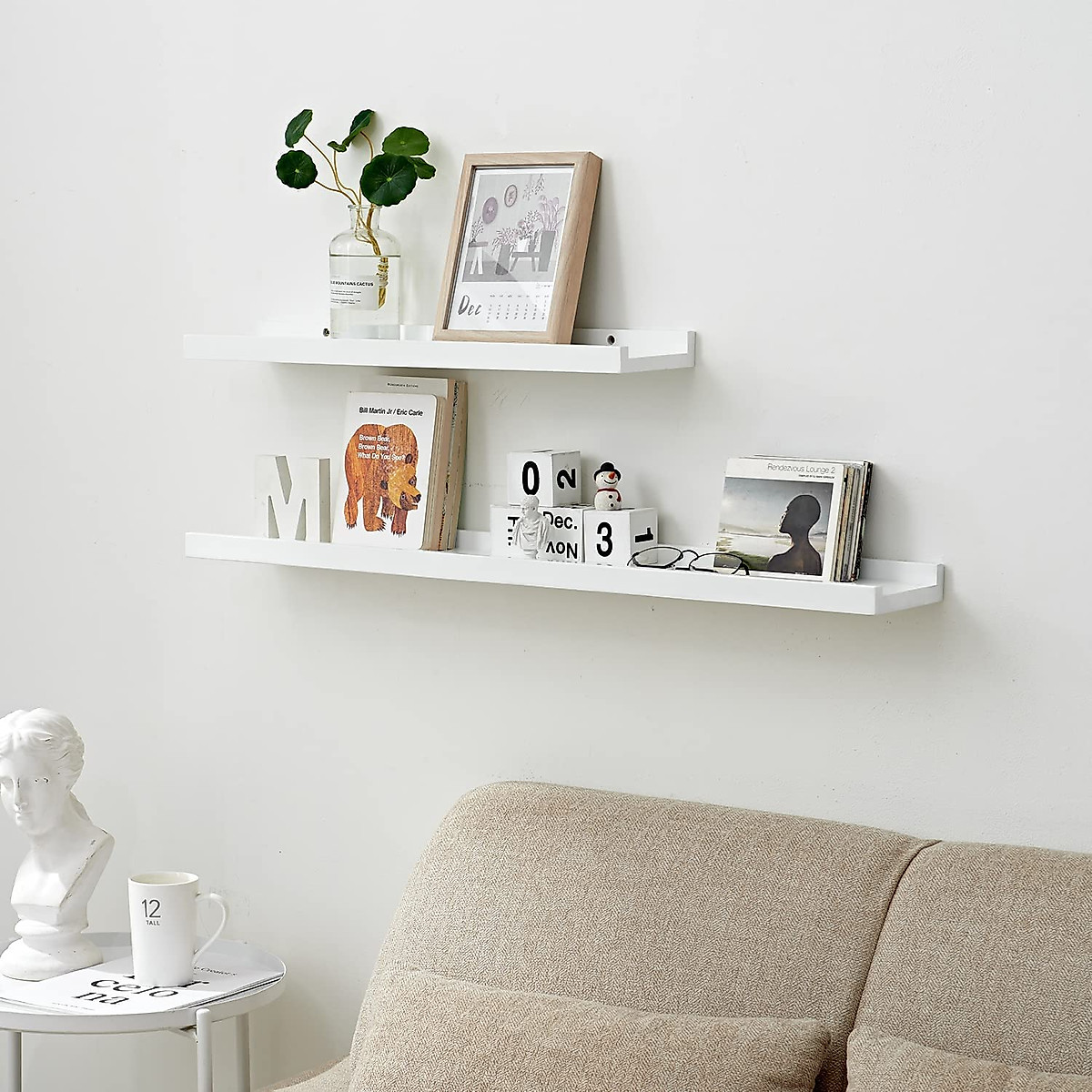 Recogwood 48 Inch Long Floating Shelves Wall Mounted Set of 2, Solid Oak Wood Shelf for Storage, Rustic Hanging Shelves for Display, Bedroom Living Room Bathroom Kitchen, 48 * 4 * 1.5