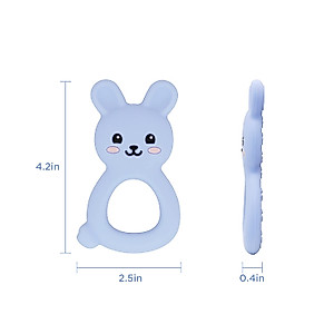 Baby Teething Toys BPA-Free Cute Silicone Bunny Teethers-Easy to Hold Soft and Comfortable Help take The Stress Out of Teething,Perfect for Newborn Girls and Boys (Light Blue)
