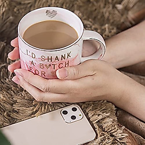 Best Friend Birthday Gifts for Women - Funny Friendship Gift for Bestfriend, Besties, BFF, Sister, Boss Woman, Big Sis, Sorority - I'd Shank A Girl For You - Cute Pink Marble Mug, 11.5oz Coffee Cup