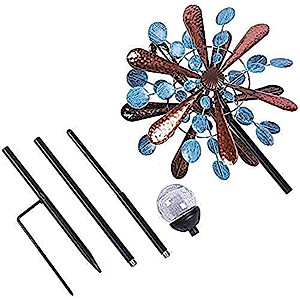 NUENUN Wind Spinner Outdoor Metal - Multi-Color Seasonal LED Lighting Solar Powered Glass Ball with Kinetic Wind Spinner Dual Direction for Patio Lawn & Garden