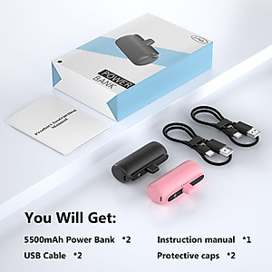 OHZHAO 2 Pack Portable Charger iPhone, Upgraded 5500mAh Power Bank for iPhone, 20W PD Fast Charging, Ultra-Compact Travel Portable Phone Charger, Battery Pack for iPhone 14/13/12/11/X/8/7 Series