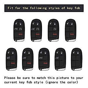 TANGSEN Smart Key Fob Case Cover Compatible with Chrysler 200 300 Dodge Challenger Charger Dart for Jeep Cherokee Compass Grand Cherokee SRT Hellcat Silicone Rubber Luminous Black
