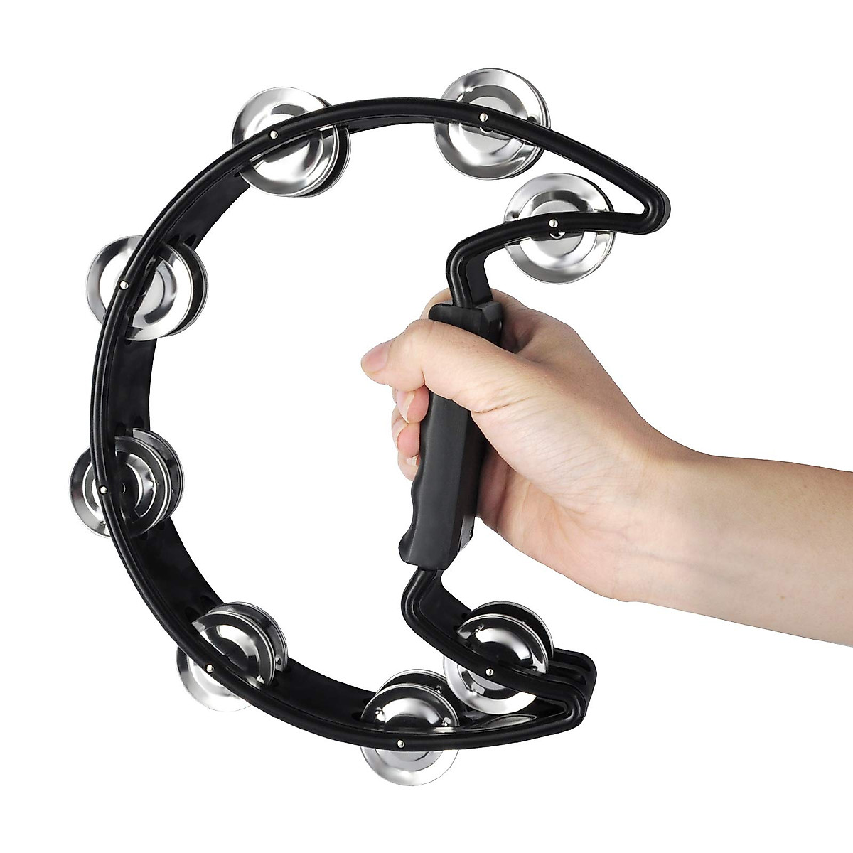 EastRock Tambourine,Metal Jingles Hand Held Percussion Half-Moon Tambourine and Egg Shakers for Kids, Adults, KTV, Party BLACK