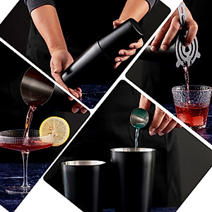 JNWINOG Cocktail Shaker Set 4-Piece Boston Shaker Kit with 20oz/25oz Shaker,Strainerand 0.5/1oz Double JiggerBar Set for Home Drink Mixer Bartendiing (Matte Black, 20oz/25oz)