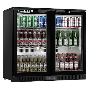 Coolski Back Bar Cooler Commercial Undercounter Refrigerator with 2 Glass Door, Bar Beverage Refrigerator for Beer Soda Wine 7.0 Cu.Ft. Capacity LED Lighting ETL NSF Approved, Black