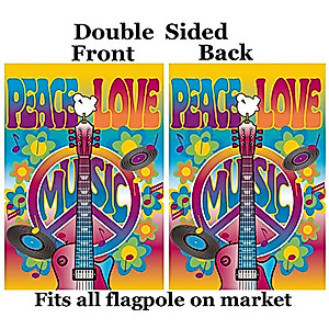 ShineSnow Peace Love Symbol Guitar Dove Music and Art Fair Garden Yard Flag 12"x 18" Double Sided Polyester Welcome House Flag Banners for Patio Lawn Outdoor Home Decor