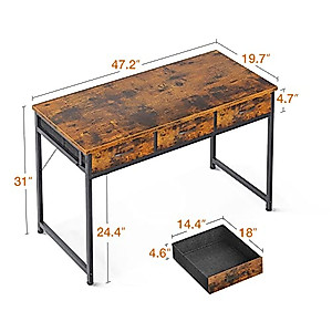 ODK 48 Inch Computer Desk with 3 Fabric Drawer, Home Office Desk Modern Work Writing Study Desk, Vintage