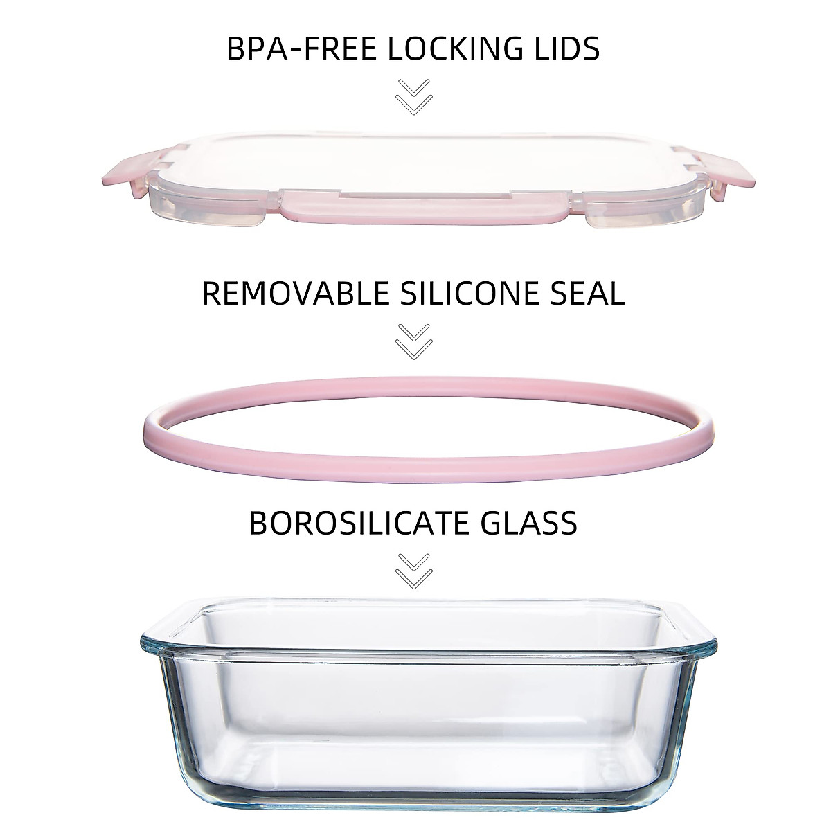 YANGNAY 10 Pack Glass Food Storage Containers with Airtight Lids, Leak-Proof Meal Prep Containers with Lids, Dishwasher/Microwave/Oven/Freezer Safe (Pink)