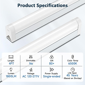 SHINESTAR 40-Pack Linkable T5 LED Shop Light 4FT, 500K Super Bright, Shop Lights for Garage, Corded Electric with ON/Off Switch, Plug and Play