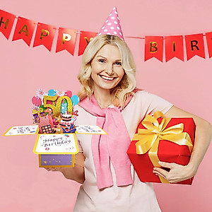 Happy 50th Birthday Cards 50th Birthday Greeting Card 50th Gift Card Birthday Pop Up Cards with Note Card and Envelope 50th Birthday Gifts for Women, Wife, Mother Gifts Box 3D Popup Birthday Cards