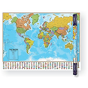 Waypoint Geographic Blue Ocean Series French/English World Wall Map, Laminated Bi-Lingual World Map Poster, Educational Wall Art For Home, Classroom, or Office, Unique Gifts, 51” x 38"