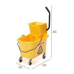 Amazon Basics Side Press Wringer Combo Commercial Mop Bucket on Wheels, 35 Quart, Yellow