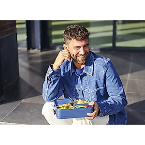 MEPAL, Bento Detachable Lunch Box Large with 2 Compartments for Food Storage and a Fork, Portable, BPA Free, Nordic Denim, Holds 1500ml|51 oz, 1 Count