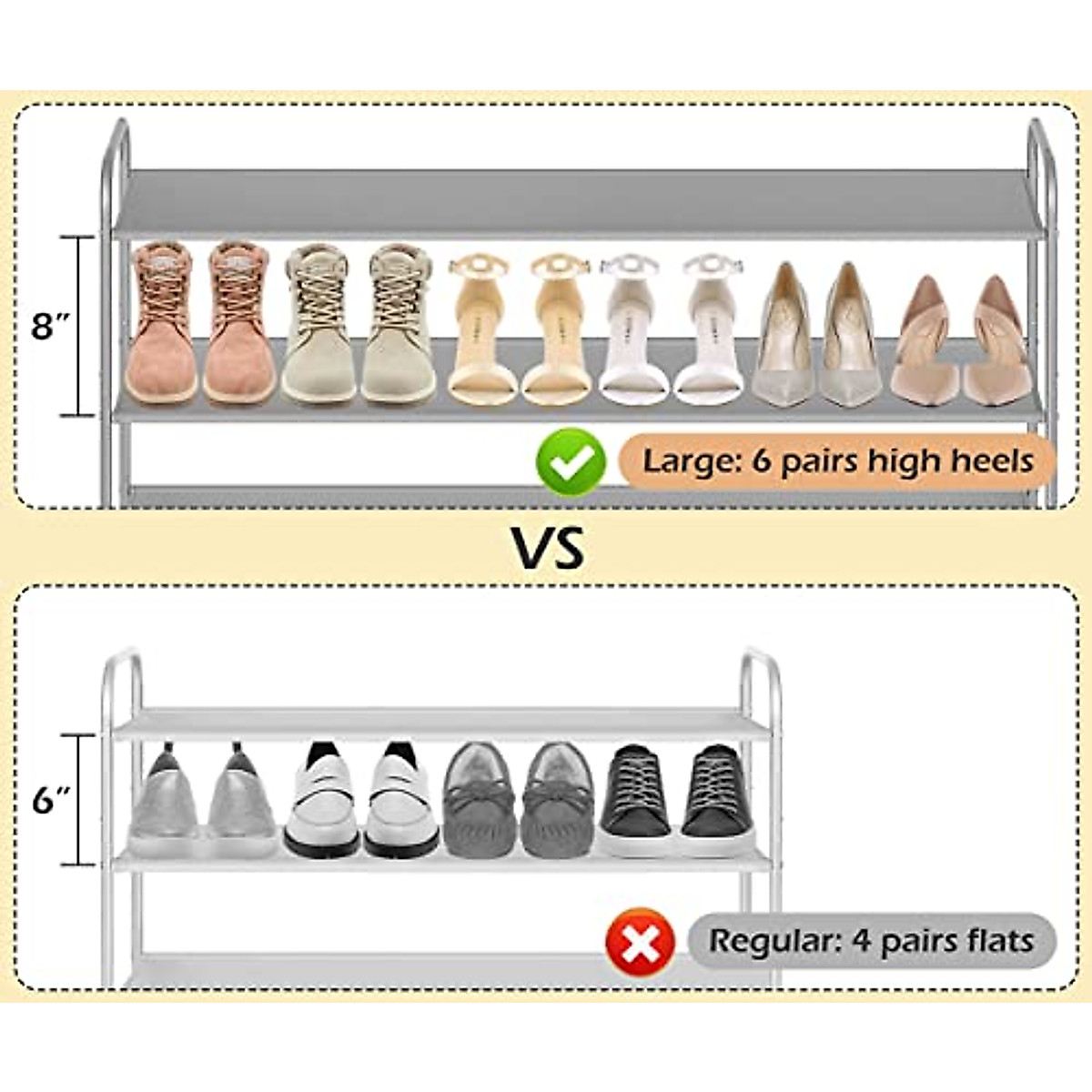 MISSLO Long 3 Tier Shoe Rack for Closet Shoe Organizer Storage Stackable Wide Shoe Shelf Holds 24 Pairs of Men Sneakers, Women Heels, Boots, Grey