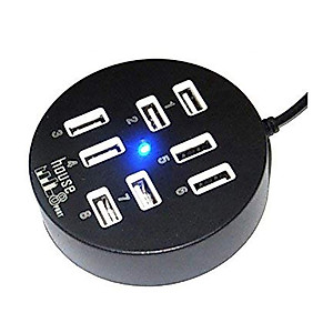 Dahszhi Round Shape 8 Port High Speed USB 2.0 Hub Mobile Charger with LED Light for Mac, Windows, Linux systems PC, Tablets(Black)