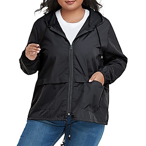 American Trends Plus Size Women Rain Coats Lightweight Waterproof Outdoor Rain Jacket Hooded Packable Windbreaker Jacket for Women A Black 4XL