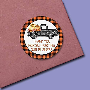 Orange & Black Plaid Fall Pumpkin Pickup Thank You Customer Appreciation Sticker Labels for Small Businesses, 60 1.5" Circle Stickers by AmandaCreation, for Envelopes, Postcards, Direct Mail, More!