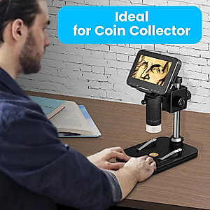 USB Digital Microscope with 4.3'' Screen, GUVOP Fast Focusing Electronic Soldering Microscope, Height-Adjustable & 8 LED Lights Coin Microscope Magnifier with 32GB Card for Adults/Kids-Black