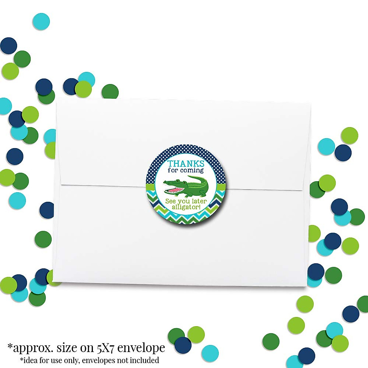 Snappy See You Later Alligator Themed Birthday Thank You Sticker Labels for Boys, 40 2" Party Circle Stickers by AmandaCreation, Great for Party Favors, Envelope Seals & Goodie Bags