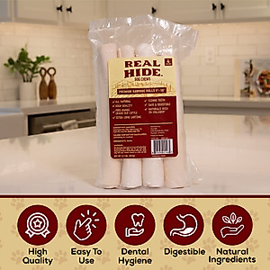 Real Hide | All Natural Dog Chew Treats - Premium Rawhide Rolls, 9-10 Inch - Long Lasting Grass Fed Free Range Beef Hide - Medium/Large Dogs - 4 Count