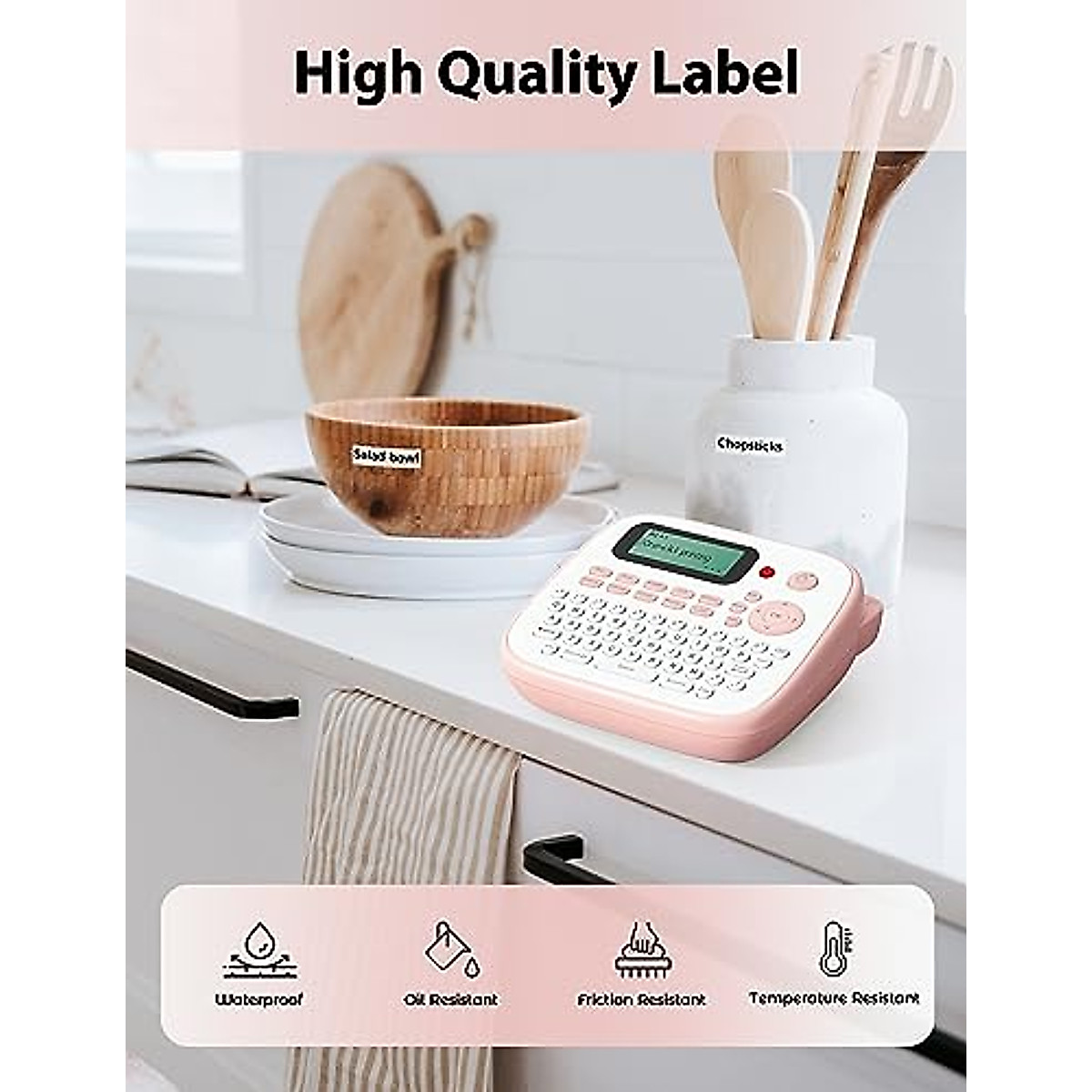 Vixic Pink Label Maker Machine with 4 Tapes, D210S Label Maker Machine, Portable Label Maker with Keyboard, QWERTY Keyboard Handheld & Easy to use, Multiple Fonts Frames for Home/Office/School