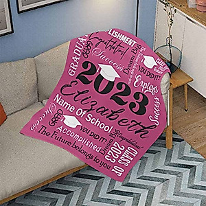 MyPupSocks Custom Graduation Blanket Class of 2023, Congratulations Grad Blanket Personalized Fleece Throw Dark Pink Blanket 2023 for Sister Daughter Granddaughter Bedroom Sofa Birthday Gifts 40x50