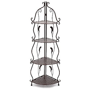 HYYKJ-US 4 Tier Corner Shelf Plant Stand European Retro Multipurpose Metal Shelving Unit Foldable Iron Rack Storage Shelf Home Organizer Decor for Living Room, Office, Kitchen, Bathroom(Bronze)