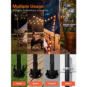 addlon 4 Pack String Light Poles Pro 10ft, Aluminum Waterproof Harder Outdoor Poles with Hooks for Hanging, Patio, Garden, Wedding, Parties - Classic Black
