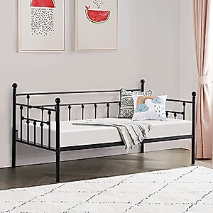 VECELO Twin Size Daybed Frame Metal Steel Slat Support/Strong Legs Headboard/Mattress Foundation