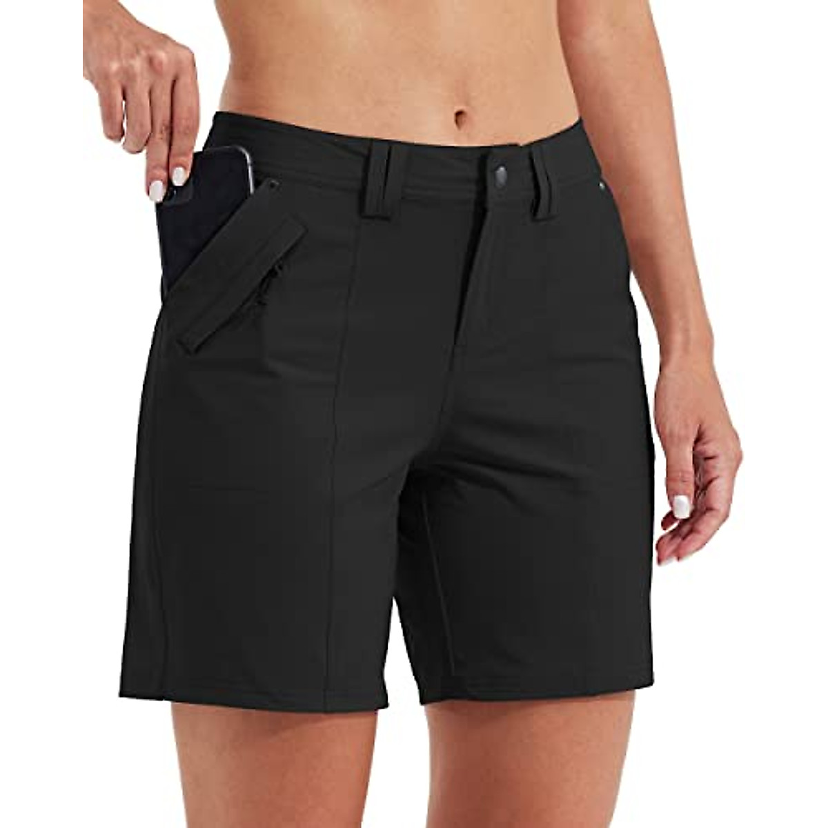 Willit Women's Golf Hiking Shorts 7" Quick Dry Athletic Shorts Casual Summer Shorts with Pockets Water Resistant Black 6