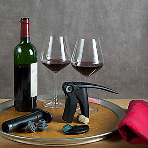Le Creuset Wine Pump and 3 Stoppers, Black Nickel