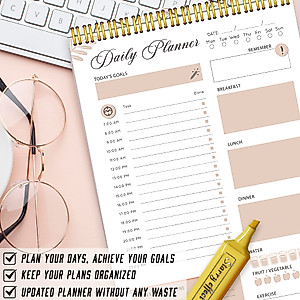 Daily Planner with 4 Office Highlighters, To do List Notebook with Hourly Schedule, Productivity Calendar Exercise, Work Organizer for Man/Women, Daily Journal for Priority Notes, (6.5x9.8")