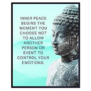 Buddhism Buddha Statue Art Print - Inspirational Motivational Zen Quote Wall Decor for Bathroom, Home, Apartment, Spa, Yoga or Meditation Room - Unique Gift for New Age Fan Women - 8x10 Blue Picture