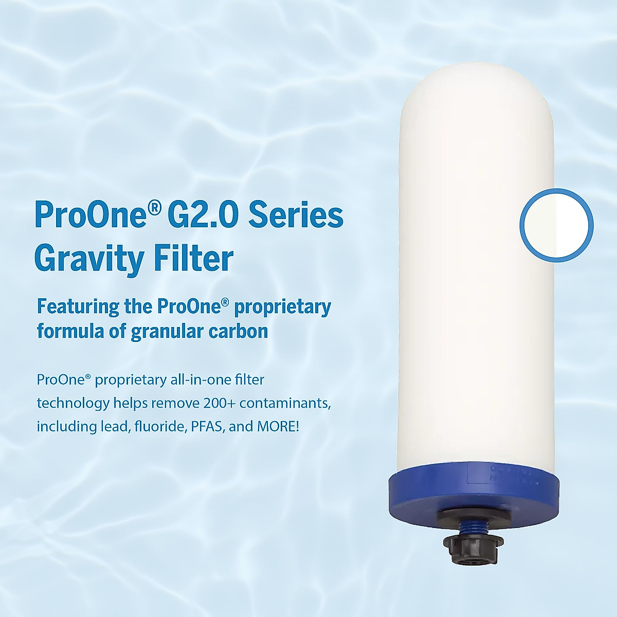 ProOne G2.0 9-Inch Gravity Water Replacement Filter for Big+ Countertop Gravity Water Filtration Systems, 2 Pack, Independently Tested Proven to Reduce PFAS