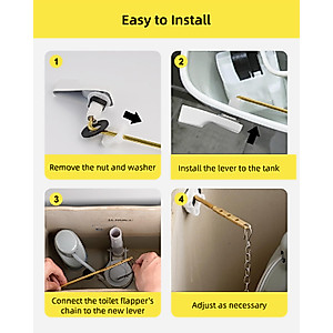 Hibbent Toilet Handle Replacement, Front Mount Tank Flush Lever Handle Compatible with American Standard, Toilet Trip Lever with Stainless Steel Flapper Chains, White