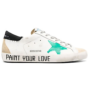 Golden Goose Super-Star Leather Upper Serigraph Star Suede Spur Canvas Heel Serigraph Mens Sneakers-42 White