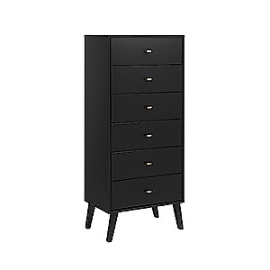 Prepac Milo Mid-Century Modern Tall 6-drawer Chest - Black